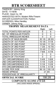King Buck Score Sheet | Deer & Deer Hunting